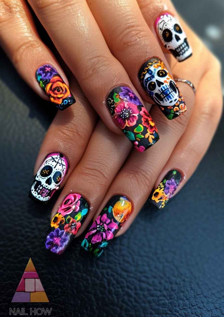 Day of the Dead Nail Designs - Vibrant Souls on Your Nails - nailhow