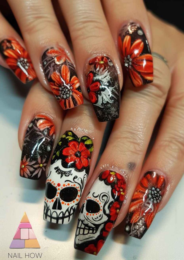 Day of the Dead Nail Designs - Vibrant Souls on Your Nails - nailhow