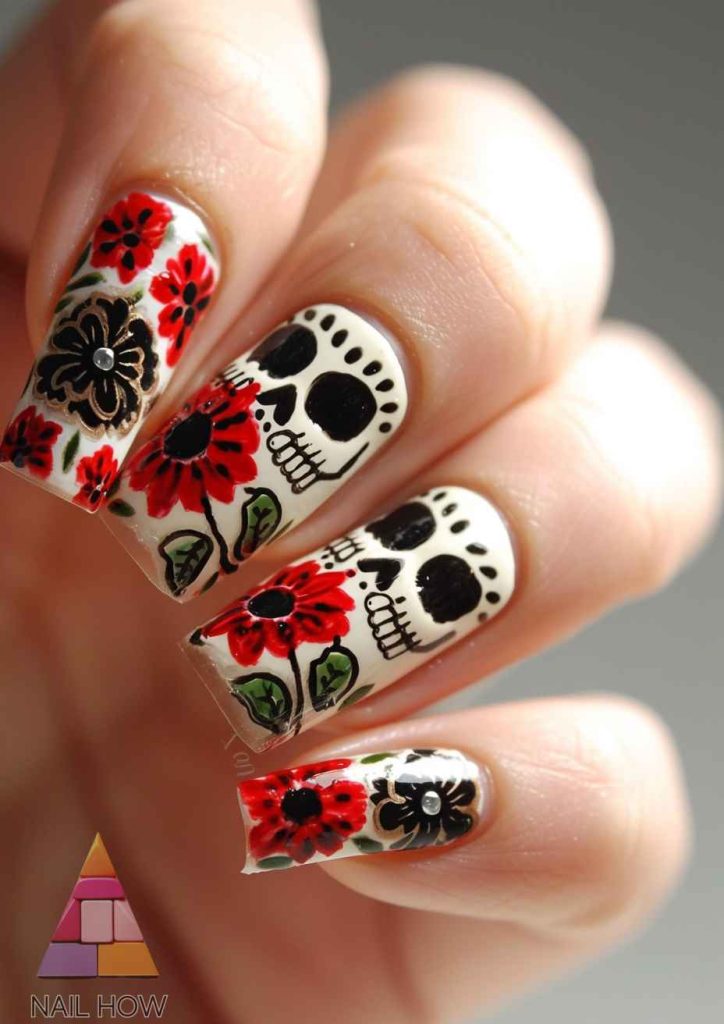 Day of the Dead Nail Designs - Vibrant Souls on Your Nails - nailhow