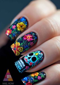 Day of the Dead Nail Designs - Vibrant Souls on Your Nails - nailhow