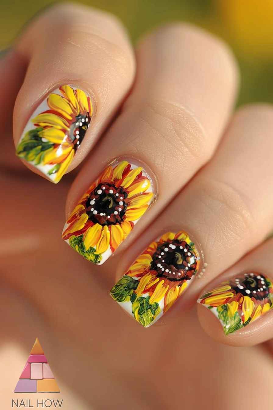 The Charm of Sunflower Nail Designs - nailhow