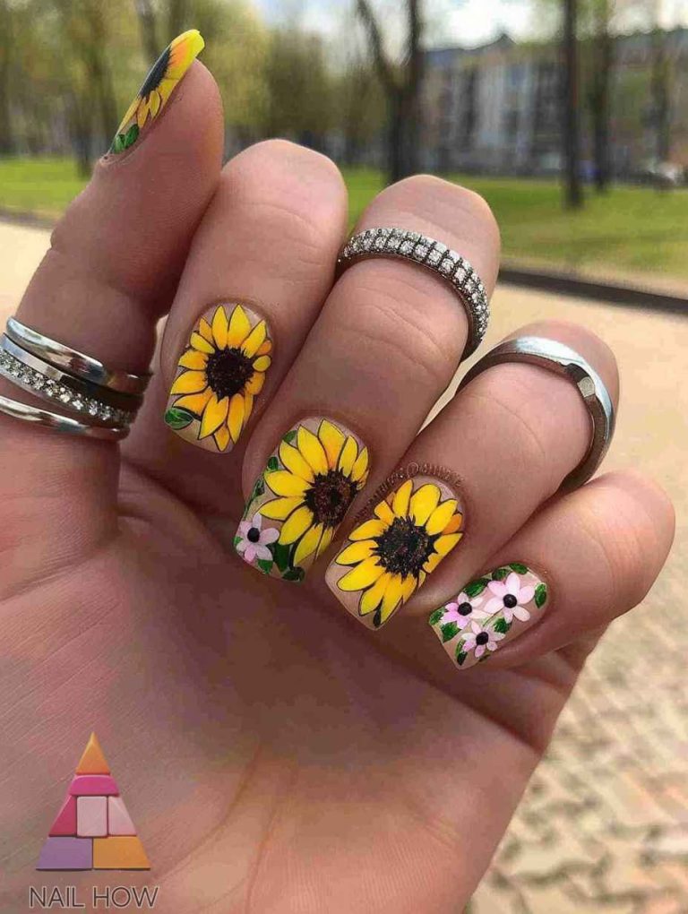 The Charm of Sunflower Nail Designs - nailhow