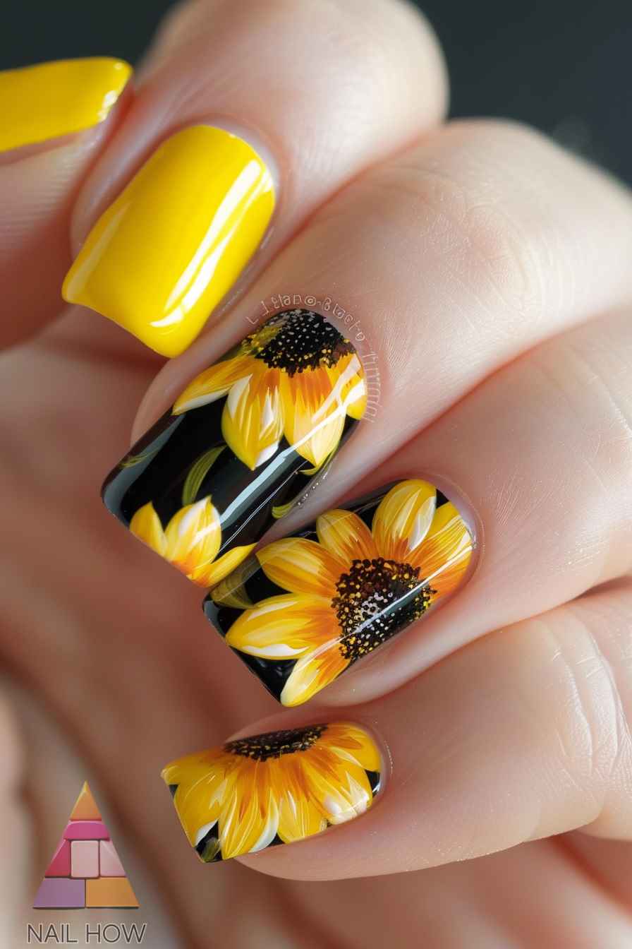 The Charm of Sunflower Nail Designs - nailhow