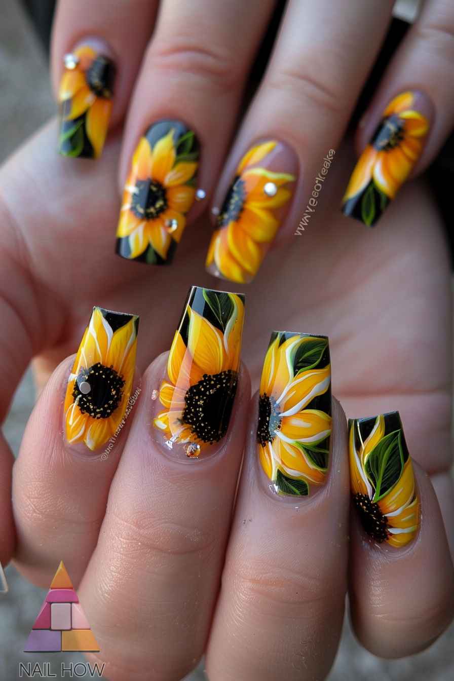 The Charm of Sunflower Nail Designs - nailhow