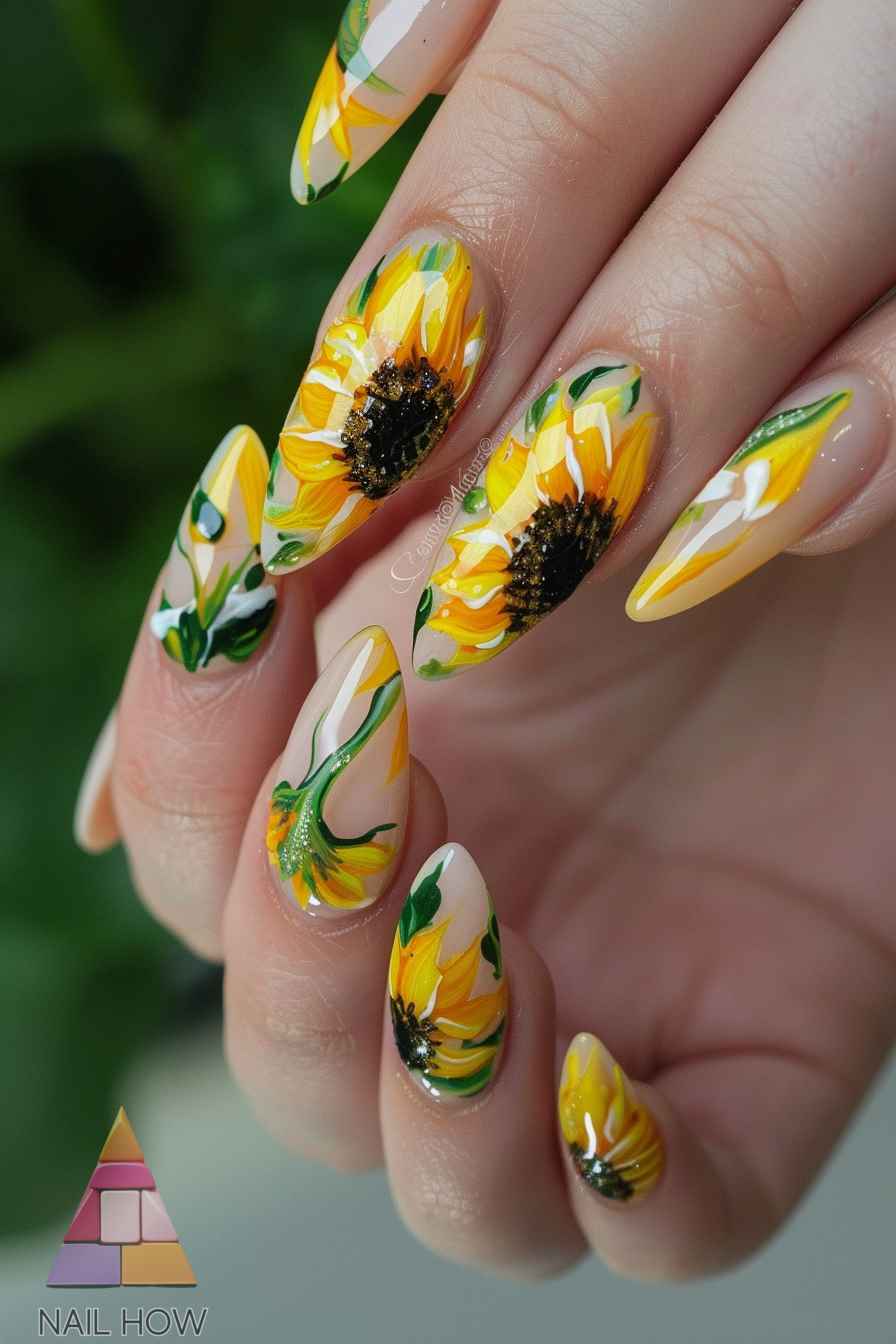 The Charm of Sunflower Nail Designs - nailhow