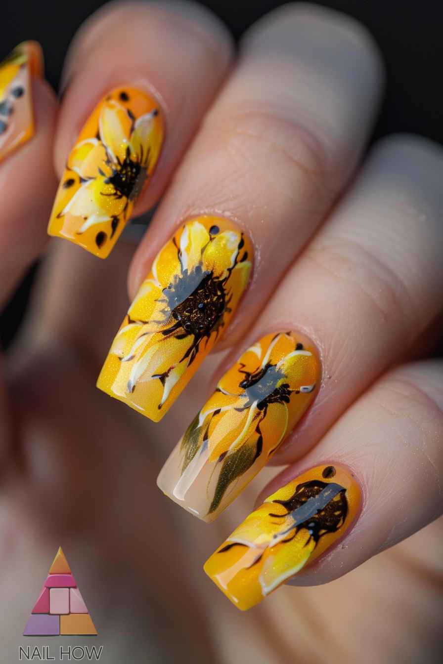 The Charm of Sunflower Nail Designs - nailhow