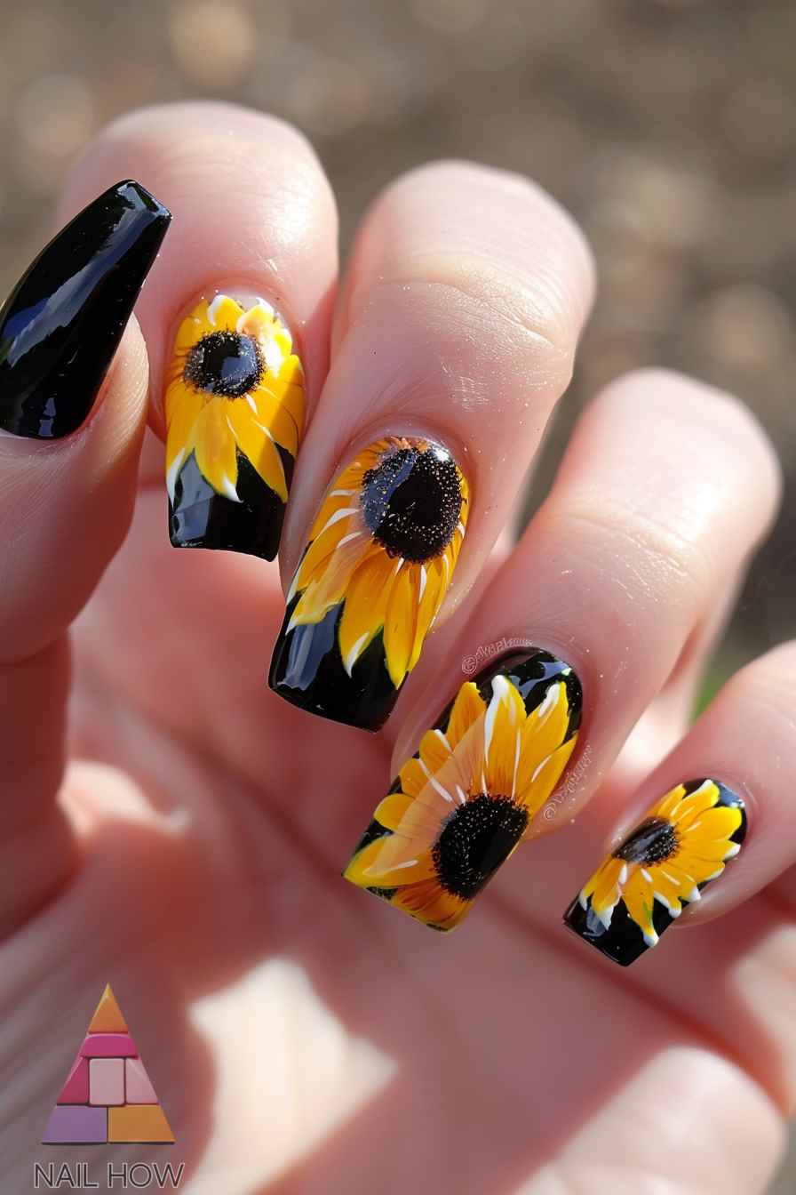 The Charm of Sunflower Nail Designs - nailhow
