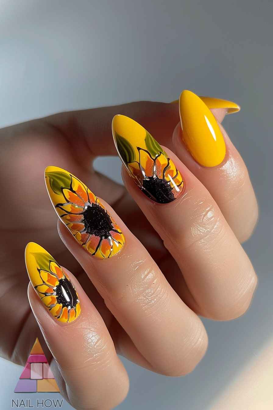 The Charm of Sunflower Nail Designs - nailhow