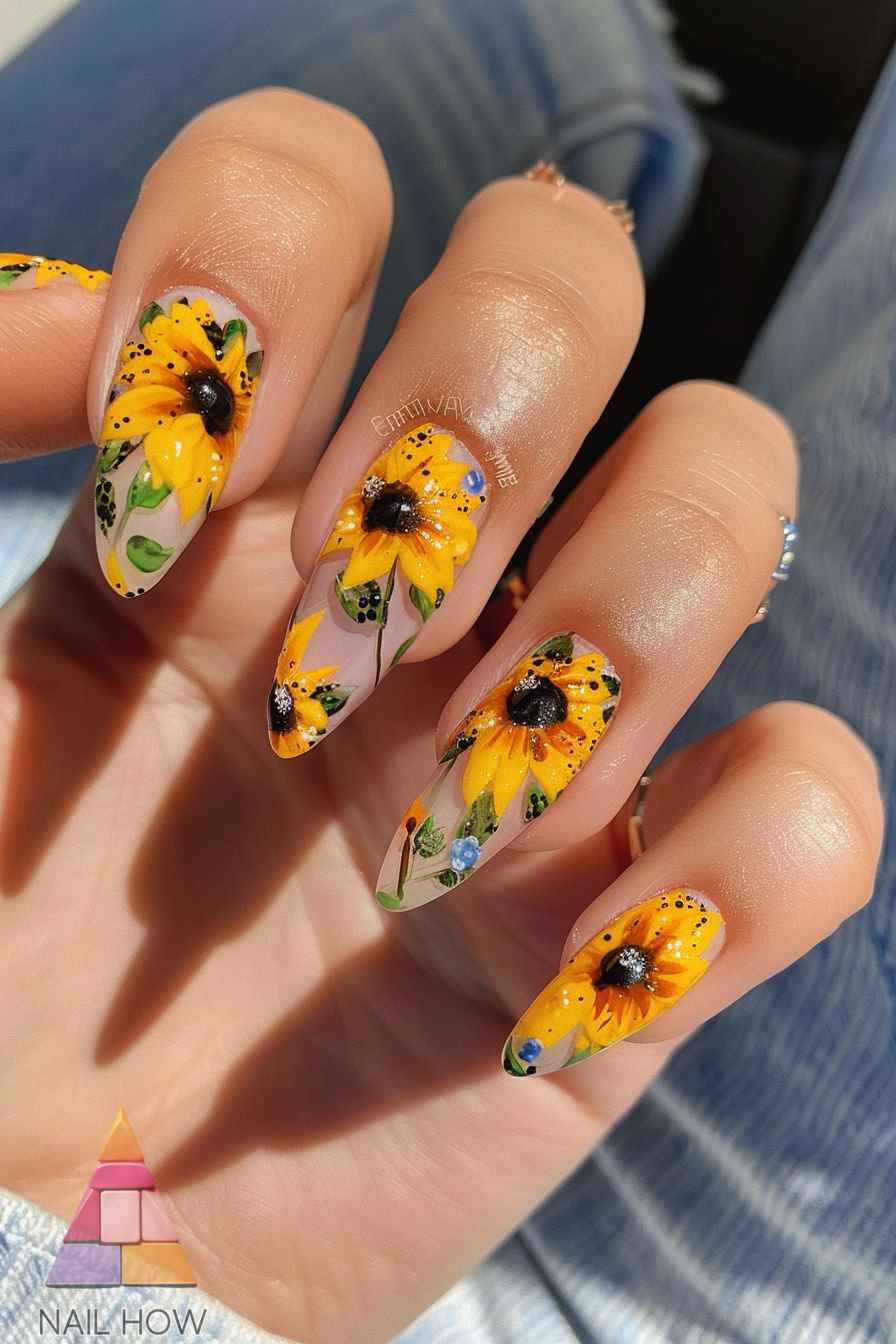 The Charm of Sunflower Nail Designs - nailhow