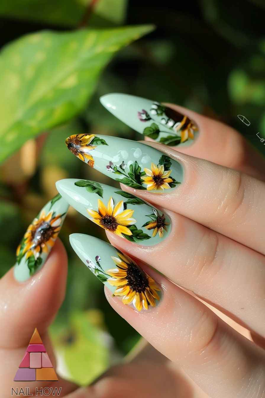 The Charm of Sunflower Nail Designs - nailhow